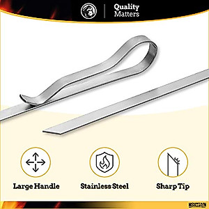BBQ Grilling Kabob Skewers - 17” Stainless Steel - Long Reusable Flat Metal - Barbecue Shish Kebab Sticks – Set of 10 w/ Handy Storage Bag