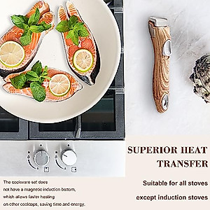 Nonstick Cookware Set - 13 PCS Stackable Pots and Pans Set Detachable Handle Camping Cookware, Granite Kitchen Cookware Sets Removable Handle, Non Toxic Nonstick Frying Pans for Cooking Set Gift Beige