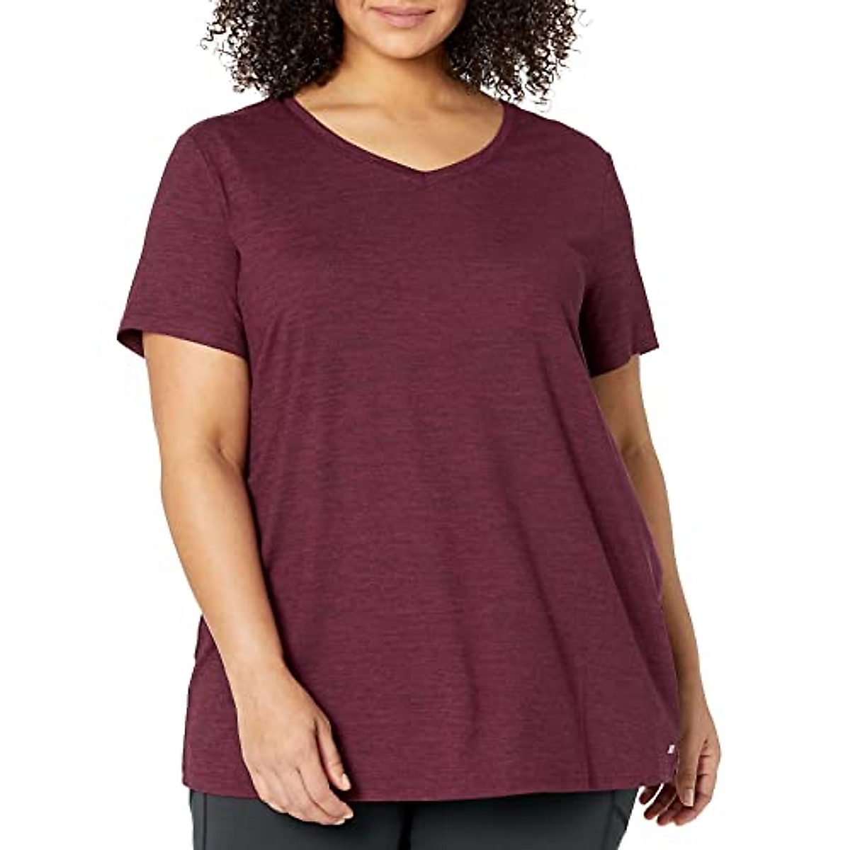 Amazon Essentials Women's Tech Stretch Short-Sleeve V-Neck T-Shirt (Available in Plus Size), Pack of 2, Black/Burgundy Space Dye, X-Large