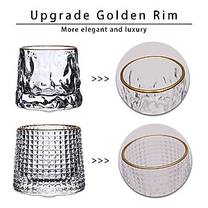 LEMOYEE Whiskey Glasses- Rotatable Set with Golden Rim For Perfect Idea for Scotch Lovers,Style Glassware for Bourbon,Clear Set of 4