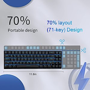 RK ROYAL KLUDGE RK71 Wireless Mechanical Keyboard 70% 71 Keys Bluetooth Tenkeyless USB Wired Compact Keyboard Portable Gaming/Office with Stand-Alone Arrow Keys for Windows MacOS(Black-Brown Switch)