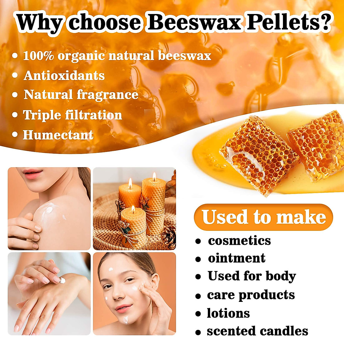 CARGEN Natural Beeswax Pellets - 428g White Beeswax Pastilles Pure Bulk Bees Wax Pellets for DIY Beewax Making Candles Skin Care Lip Balm Soap Lotion