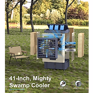 Mountman 41-Inch Swamp Cooler, 4800CFM Industry Evaporative Cooler, 3 Speeds, 120° Swing, 10.6 Gal Water Tank, Outdoor Evaporative Air Cooler for Patio, Yard, Porch, Factory