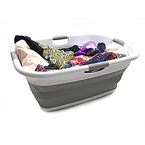 SAMMART 49L Collapsible 4 Handled Laundry Basket-Foldable Storage Container-Portable Washing Bin-Space Saving-Pet Bath Tub,Water capacity 37L (1, Grey), Size: 25.4 x 18.7 x 10.25 inches