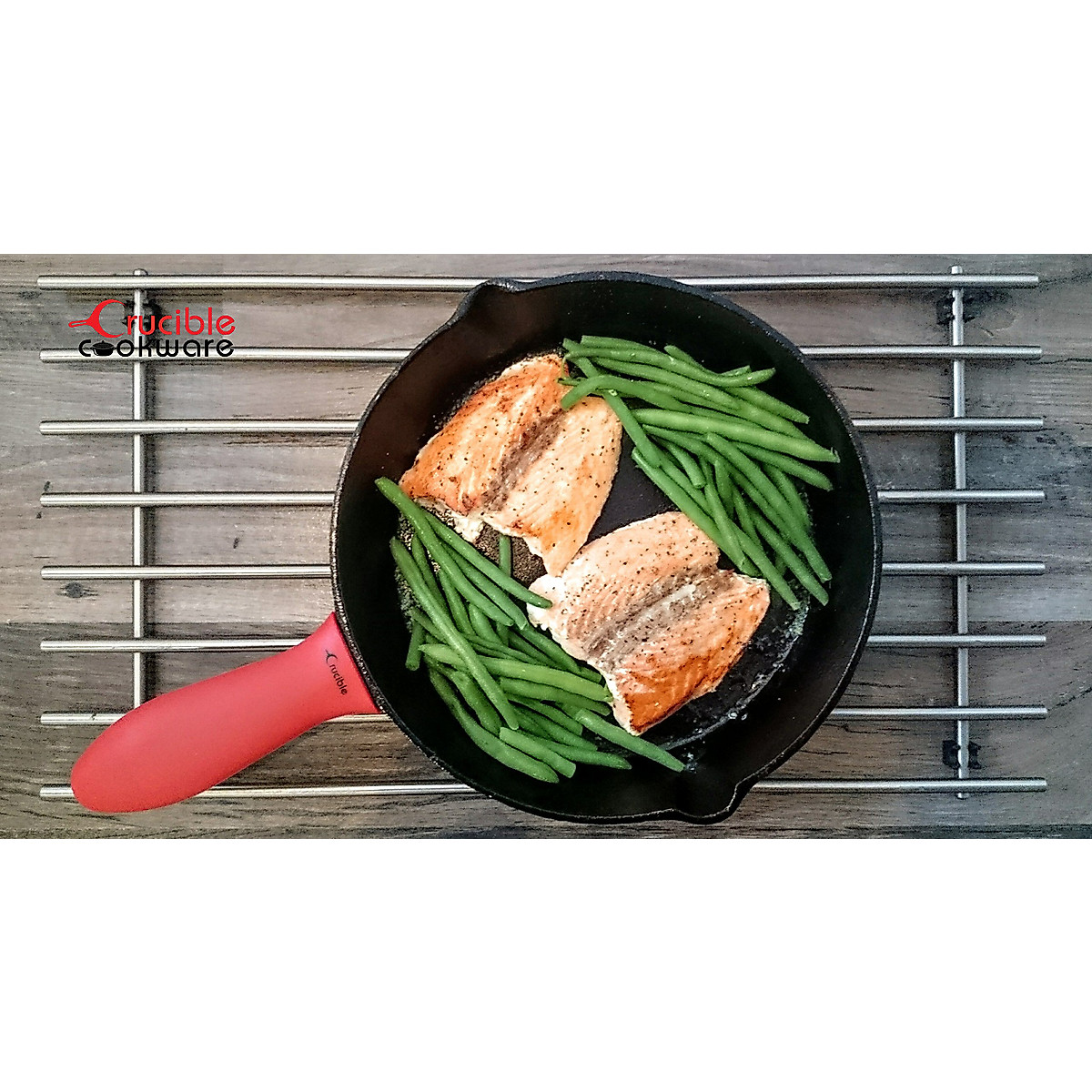 Crucible Cookware Cast Iron Skillets, Set Of 4 (Pre-seasoned) 10 Inch - 5.1 Inch, Including Large & Small Silicone Hot Handle Holders | Indoor & Outdoor Use