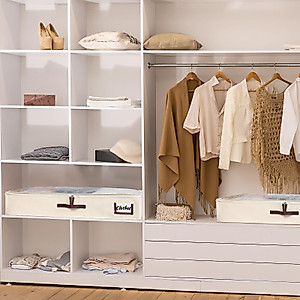 Fixwal Under-Bed Storage Box 3 Pack Blanket Storage 52L Under Bed Clothes Organizer with Sturdy Structure and Ultra Thick Fabric for Under Bed Organizer Ivory White