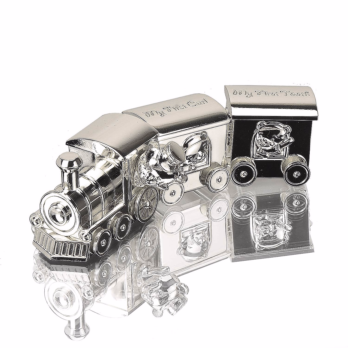 K COOL Shiny Silver Baby Tooth Box Metal Kids Keepsake Origanizer Train Tooth Holder Children Tooth and Curl Fairy Container Christening Gift for Child Memory