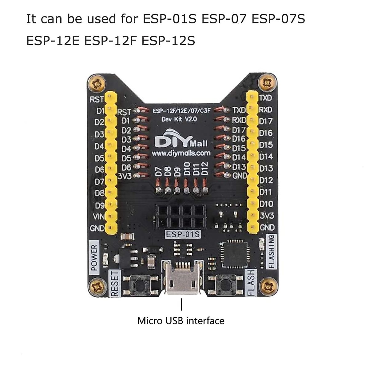 Stemedu ESP8266 Test Board Code Burner Flash Downloader ESP8266 ESP-01S Serial WiFi Wireless Transceiver Module for Fixture Board (Pack of 5pcs)