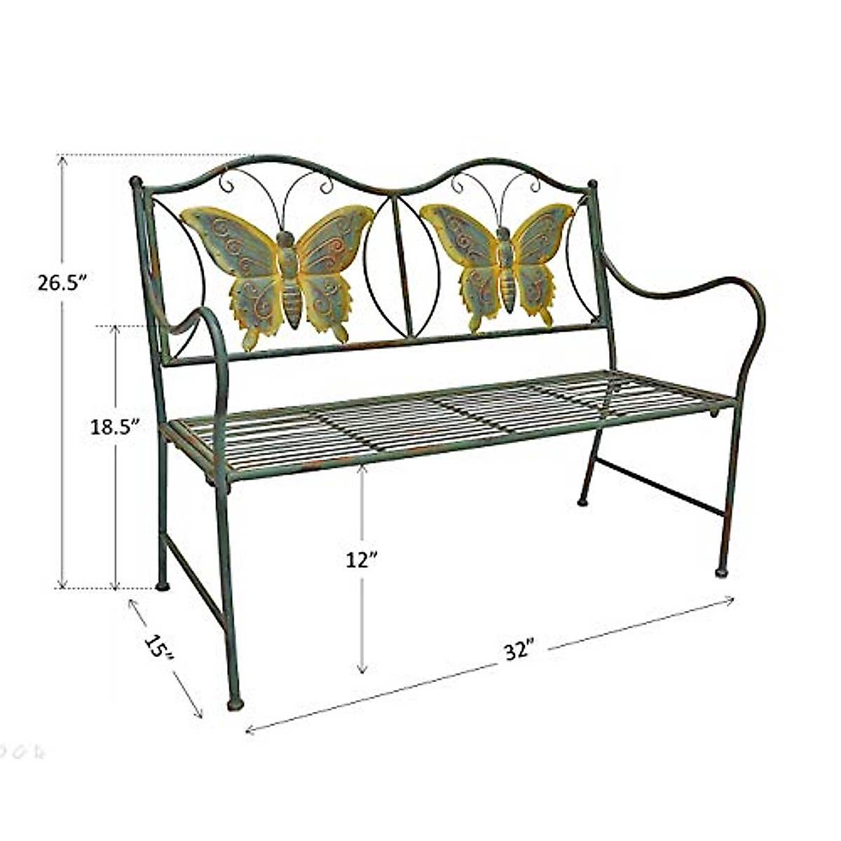 Westcharm Children's Metal Butterfly Bench | Plant Stand | Garden Décor for Outdoor Yard Garden - Decorative Kids Park Bench with Butterflies (32" L x 15" D x 26.5" H)