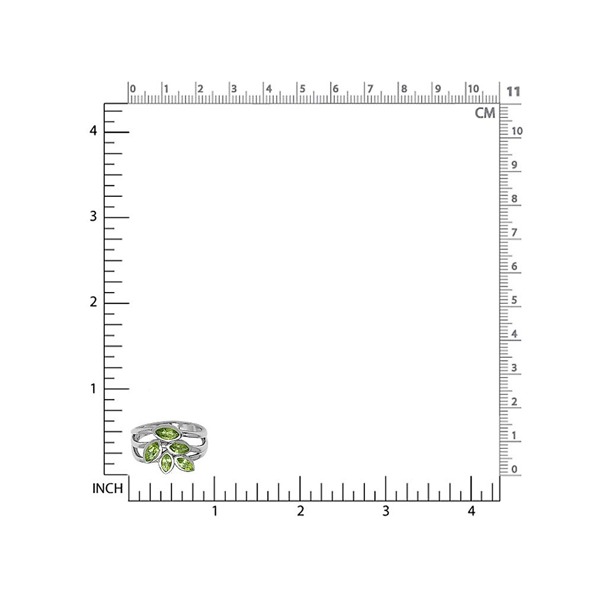 Silvershake 1.59ct. 5 Stone Natural Marquise Shape Peridot 925 Sterling Silver 3 Lines Leaf Ring Size 10