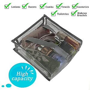 Mozeat Lens Mesh Shower Bag Grey Portable Mesh Shower Caddy Quick-Dry Tote Bag Dorm Toiletry Organizer Gym Shower Mesh Bag for Gym Travel Camping College Dorm Room Bathroom