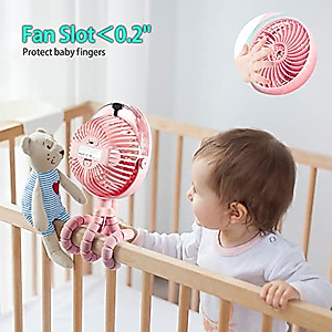 Stroller Fan with Mist, 2500mAh Personal Misting Fan Portable, 3 Speed 270° & 360° Rotatable Mister Fan for Stroller Office Camping Hurricane Outage (Pink)