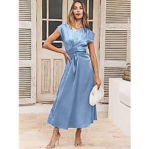 ANRABESS Women's 2023 Formal Dress for Women Summer Maxi Elegant Satin Cocktail Dress Sleeveless Wrap A-Line Flowy Midi Wedding Guest Silk Semi Formal Dress 916qianlan-L