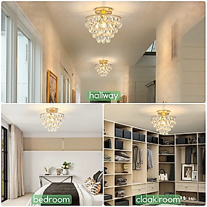Luupyia Gold Crystal Chandelier Small Modern Chandelier, Mini Ceiling Light Flush Mount Crystal Chandelier Hallway Light Fixtures Ceiling Crystal Light for Hallway Bedroom Hall Living Room