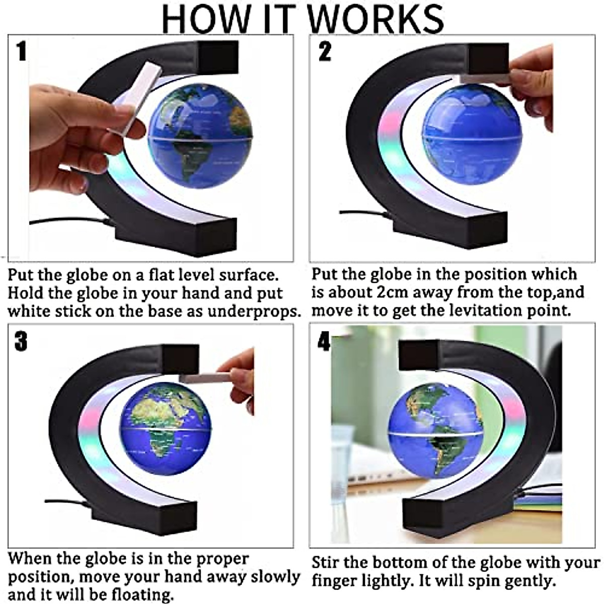 Floating Globe Magnetic Levitating Globe Cool Gadgets Gifts Office Decor for Men Fun Tech Gifts Magnetic Floating Globe Spinning Globe with LED Light