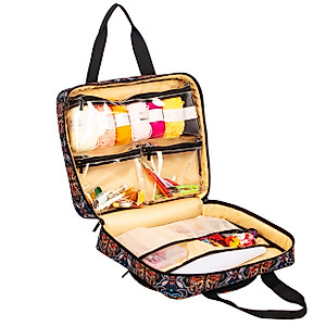 Remobia Hicol Portable Craft Kits Storage Bag Cross Stitch Starter Kits Bag Embroidery Project Bag Embroidery Tool Storage Tote Bag with Multifunctional Pockets, Bag Only (Colorful Pattern)