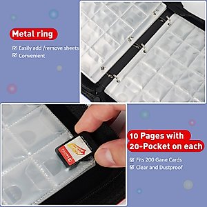 Dmoicols Game Card Binder Compatible with Nintendo Switch &OLED&Lite Model,PS Vita Cartridge Case,SD Memory Card Storage Holder with Sleeves,Card Collection Book holds up to 200 Cards(Red+Blue)