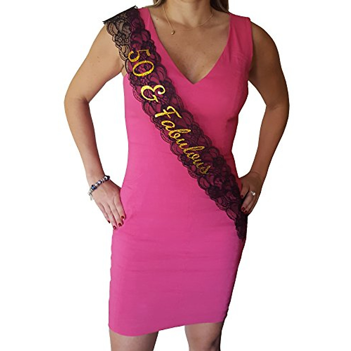 Girlz Nights 50 & Fabulous Lace Sash - 50th Birthday Sash (Black)
