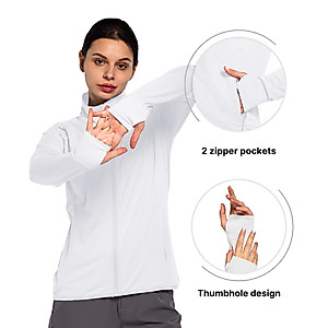 Women UPF 50+ UV Sun Protection Shirt Long Sleeve Golf Light Jacket SPF Hiking Running Shirts with Zip Pockets White XXL