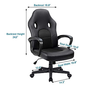 Furmax Office Chair Desk Chair Leather Gaming Chair Computer Chair Racing Style Ergonomic Adjustable Swivel Task Chair with Lumbar Support and Arms (Black)