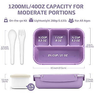 Sunhanny Bento Lunch Box for Adults, Kids Girls Boys Lunch Box, Lunch Containers for Adults Women with 4 Compartments, Sauce Container, Fork and Spoon, Muffin Cups, Purple