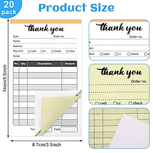 Ctosree 20 Pack Thank You Receipt Book for Small Businesses 3.5x5.5 Inch 2 Part Carbonless White Yellow Receipt Pad, 100 Sheets Per Pad