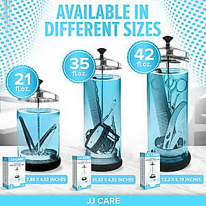 JJ CARE Disinfectant Jar (35 oz) - Barber Jar Glass, Sanitizer Disinfectant Glass Jar, Barber Disinfectant Jar Implement Disinfectant Container w/Stainless Steel Removable Strainer & Cap - Black Lid