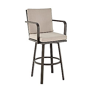 Don 30" Outdoor Patio Swivel Bar Stool in Brown Aluminum with Cushions