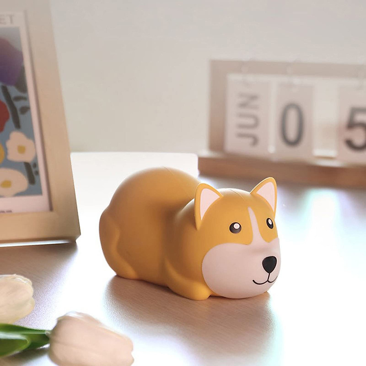 FQQWEE Cute Corgi Night Light for Kids Silicone Baby Night Light Kawaii Bedside Lamp for Breastfeeding Portable Rechargeable Animal Nursery Light Children Bedroom Decor