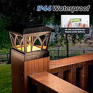 APONUO Solar Post Cap Lights Filament 1000mAh,4x4 Post Solar Lights 2 Brightness Levels 8/16LM Waterproof Solar Fence Post Lights for 4x4,6x6 Posts Caps Wood,4x4 Vinly Post Caps,Black,4 Pack