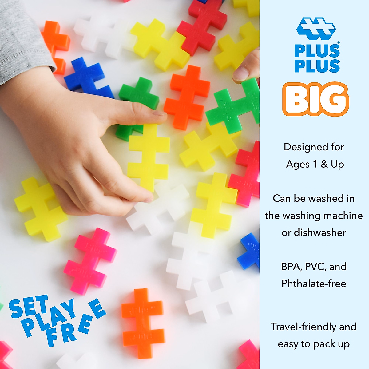 PLUS PLUS Big - Open Play Set - 100 Piece - Neon Color Mix, Construction Building Stem/Steam Toy, Interlocking Large Puzzle Blocks for Toddlers and Preschool