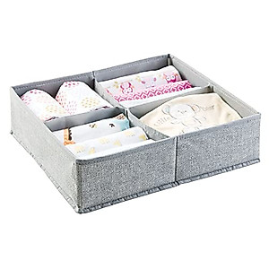 mDesign Soft Fabric Dresser Drawer and Closet Storage Organizer Set for Child/Baby Room or Nursery - Large Set of 5 Organizers, Textured Print - Gray