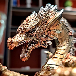 HEINBOW Steampunk Dragon Wine Bottle Wine Holder Statue with Two Wine Glasses Holder Wine Rack Gothic Decor Metallic Look for Home Man Cave Decor Gifts for Men 11.6''High