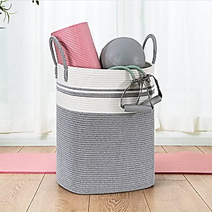 Goodpick Laundry Basket Square Laundry Hamper Tall Dirty Clothes Hampers for Laundry, Living Room, Nursery, Dorm Large Woven Storage Basket for Blankets, Toys, Towels, Yoga Mat Storage, 15"x 20", Grey