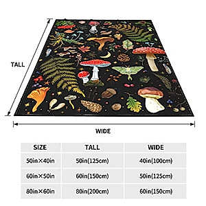 Mushrooms Throw Blanket Dark Wild Forest Blanket Soft and Lightweight Flannel Throw All Season Suitable for Use in Bed, Sofa, Living Room and Travel 50"x40"