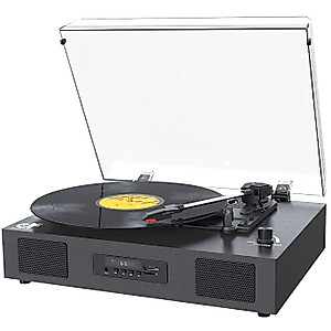 Record Player Bluetooth Turntable with Built-in Speaker, USB Recording Audio Music Vintage Portable Turntable for Vinyl Records 3 Speed, LP Phonograph Record Player, Black