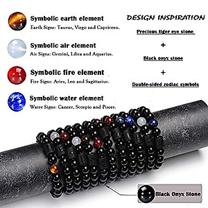 VLINRAS Zodiac Virgo Bracelet for Men Women Virgo Gifts Natural Black Onyx Stone Zodiac Charm Bracelet Constellation Horoscope Jewelry