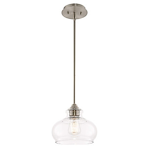 Kira Home Harlow 9" Modern Industrial Farmhouse/Schoolhouse/Rustic Pendant Light with Clear Glass Shade, Adjustable Hanging Height, Brushed Nickel Finish