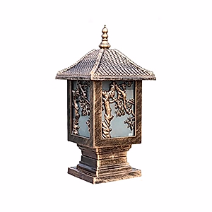 JSBDPHW European Style E27 Pillar Lamp Outdoor Courtyard Fence Column Light Waterproof IP65 Glass Lampshade Villa Garden Post Light Lawn LampLandscape Light