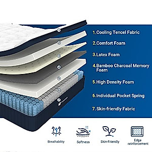 King Mattress, Avenco 12" Hybrid Mattress King with Latex Memory Foam, Motion Isolation Individually Pocket Spring Mattress, Medium Firm, Relieves Pain & Pressure Points & Cooling King Bed (NDSM30)