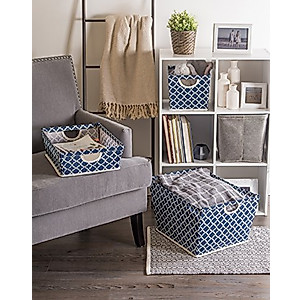 DII Collapsible Polyester Storage Bin, Trapezoid Lattice, Nautical Blue, Medium