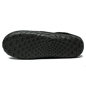 NewDenBer Men's Warm Memory Foam Moccasin Slippers Felted Wool Plush Shearling Lined Slip on Indoor Outdoor House Shoes (17 D(M) US, Black)