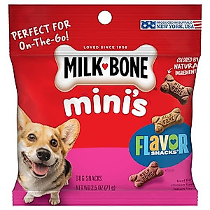 Milk-Bone Mini's Flavor Snacks Dog Treats, 2.5 Ounce (Pack of 20), Perfect for Walks, Travel Size, Party Favor