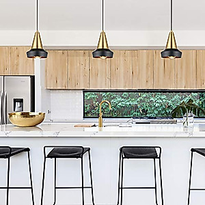 Globe Electric Monte 1-Light Plug-in or Hardwire Pendant Lighting, Matte Brass, Matte Black Accent, Black Fabric Cord, Gold