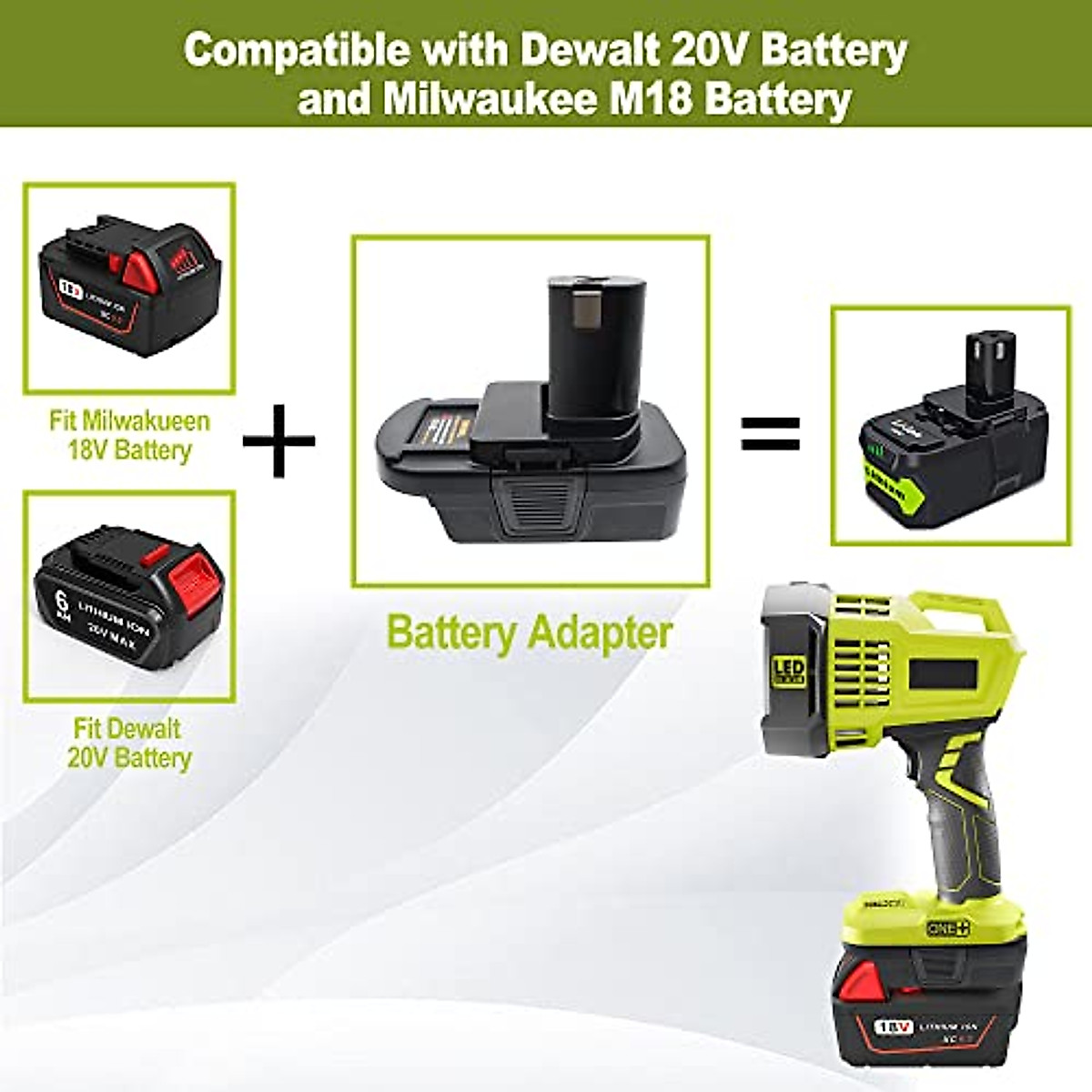 Rocivic DM18RL Battery Adapter for Dewalt to Ryobi Battery, for 18V Battery Convert to Ryobi 18V Battery, Compatible with Ryobi 18V Tools