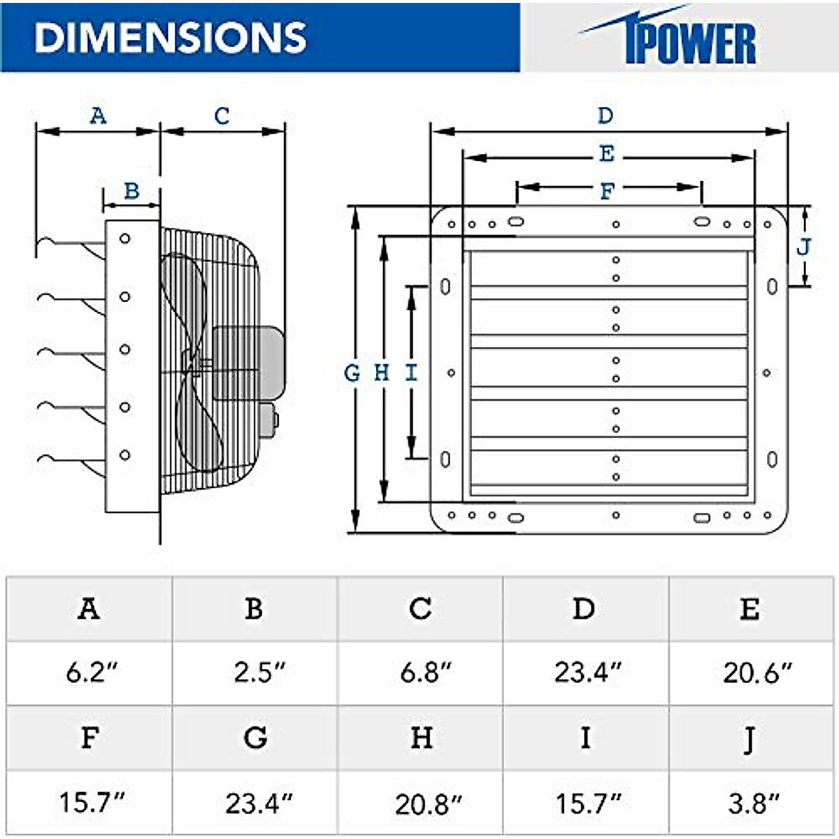 20 Inch Shutter Exhaust Fan Aluminum High Speed 1190RPM, 3368 CFM, Silver, with Adjustable Programmable Thermostat