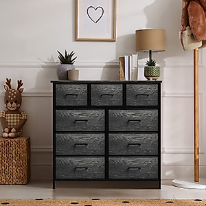 Sorbus Dresser with 9 Faux Wood Drawers - Storage Unit Organizer Chest for Clothes - Bedroom, Hallway, Living Room, Closet, & Dorm Furniture - Steel Frame, Wood Top, & Easy Pull Fabric Bins