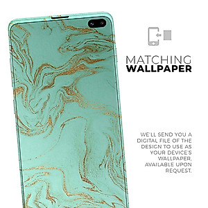 DesignSkinz Mint Marble & Digital Gold Foil V12 Protective Vinyl Decal Wrap Skin Cover Compatible with The Samsung Galaxy S20 (Screen Trim & Back Glass Skin)