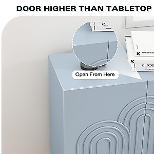 HLR Buffet Cabinet with Storage and 3 Doors, 47" Modern Wood Accent Storage Cabinet with Relief Patterned Doors, Sideboard Cabinet Credenzas for Living Room, Dining Room, Kitchen, Entryway, Blue