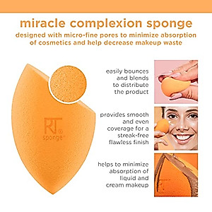 Real Techniques Miracle Complexion Sponge, Makeup Blending Sponge, For Foundation, Offers Light To Medium Coverage, Natural, Dewy Makeup, Orange Sponge, Latex-Free Foam, 4 Count